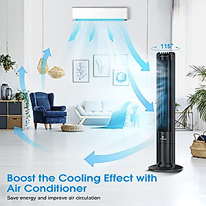 Airvention 115° Oscillating Modern Tower Fan for Bedroom, 43'' Standing Fan with Remote, 7.5H Timer, 28dB Ultra Quiet Cooling Floor Fan for Home, Office or Bedroom, 3 Speeds, 3 Modes, X01A, Black