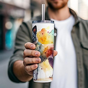 Mudi Dog Watercolor Style Skinny Tumbler 20oz with Straw Insulated Water Bottle Gift
