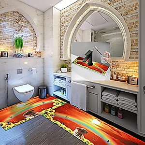 LAGOM HOUSE Sunflower Kitchen Rugs Set of 3 Large Kitchen mats décor for Floor Non Slip Farmhouse Kitchen Rugs Runner 3 pc Theme Sunflower Decor for Bathroom (60''x20''+32''x20''+5.5''x20')