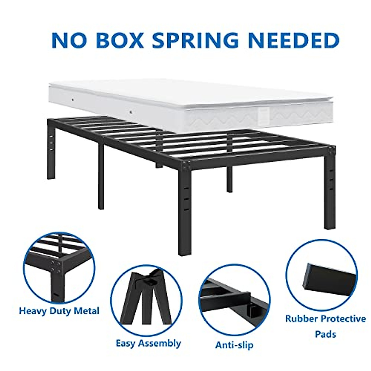 Artimorany Twin XL Bed Frame, 14 Inch Metal Platform Bed, Heavy Duty Steel Slats Support Mattress Foundation, No Box Spring Needed, Noise Free, Easy Assembly, Black