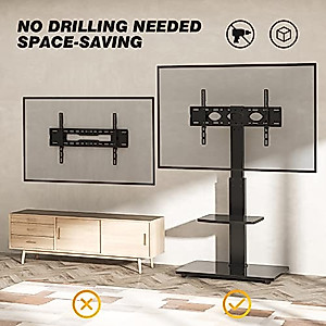 5Rcom TV Stand with Mount, Height Adjustable TV Floor Stand with Shelves for 32 37 43 50 55 60 65 70 inch Plasma LCD LED Flat or Curved Screen TVs, TV Stand for Bedroom, Living Room