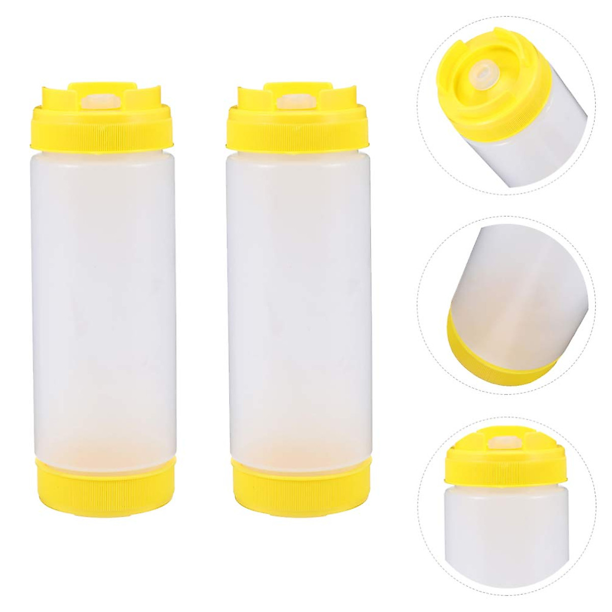 DOITOOL 2Pcs Squeeze Sauce Plastic Bottle 20oz Catchup Storage Bottle Ketchup Mustard Mayonnaise Squeeze Bottle Container Tomato Catchup Dispenser Yellow