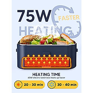 Aokoka Electric Lunch Box 75W Food Heater 12V 24V 110V Heated Lunch Boxes for Adults, Portable Food Warmer Lunch Box for Car Home Work 1.8L Self Heating Lunch Box with Fork and Spoon