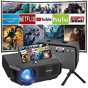 Projector with WiFi and Bluetooth, 5G WiFi Native 1080P Projector, Portable 200'' Movie Projector, Supports 4K & Zoom, Compatible w/ HDMI/USB/PC/TV Box/iOS & Android Phone
