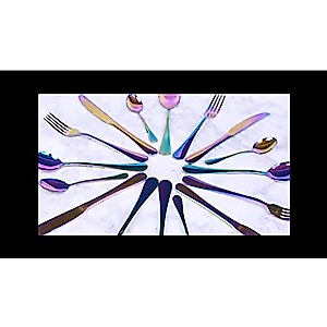 Lightahead 16pcs Rainbow colored Iridescent Stainless Steel Flatware Tableware Cutlery Set in attractive Black Gift Box (Multicolored)
