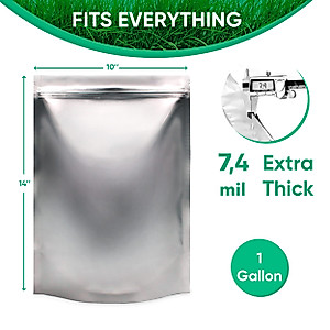 50 PCS Mylar Bags 10"x 14" - 1 Gallon Extra Thick Zippered Bag - Long Term Food Storage Odor Proof Bags - Standing Up Zipper Heat Sealable Pouches Resealable - Food Dispensary Packaging BPA-Free