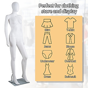 Spurgehom 70" Female Mannequin Torso Dress Form Adjustable Clothing Mannequins with Metal Stand Plastic Realistic Full Body Mannequin Display, White