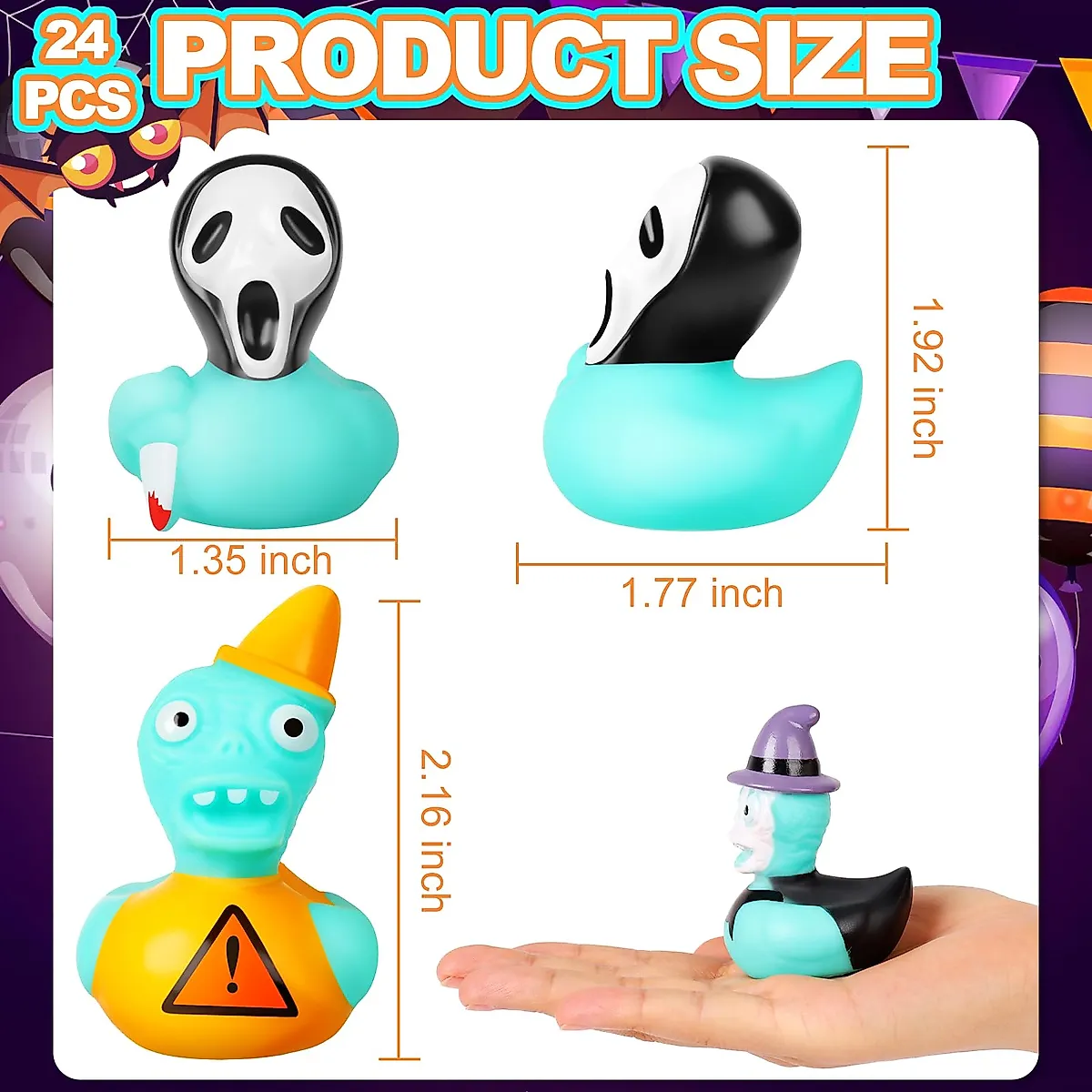 SCIONE 48 Pack Glow in The Dark Halloween Rubber Duck Party Favors, Assorted Rubber Ducks Toys Halloween Party Supplies Trick or Treat Supplies Goodie Bag Fillers Baby Showers Bath Toys for Kids