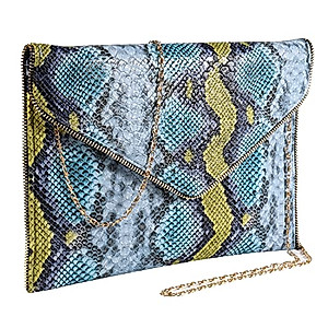 Women Fashion Snakeskin Pattern Clutch Handbag Envelope Bag Chain Shoulder Bag Evening Party Bag