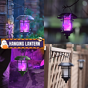 Dynaming 6 Pack Solar Flame Torch Lights Outdoor, Dual Use Flickering Purple Flame Garden Light, Hanging Lantern, Auto On/Off & Waterproof Halloween Lighting for Lawn Patio Yard Walkway Driveway