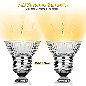 Reptile Heat Lamps, Turtle Lamp UVA/UVB Turtle Aquarium Tank Heating Lamps with Clamp, 360° Rotatable Basking Lamp for Lizard Turtle Snake Aquarium Aquatic Plants with 2 Heat Bulbs (E27,110V)