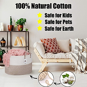 FENG@YE XXXL Extra Large 21.7 x 21.7 x 13.8 Inchs Natural Cotton Rope Basket Decorative Woven Basket Storage Baby Laundry Hamper with Handles for Baby and Kids Room Toy Bin Blanket Basket