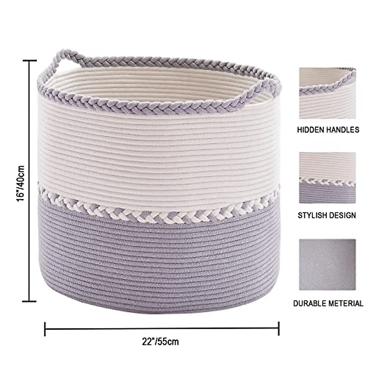 XXXL Large Cotton Rope Basket, 22"x22"x16" Woven Storage Basket with Handle, Blanket Basket Living Room Laundry Basket Hamper Baby Dog Toy Storage Comforter Cushions Thread Baskets for Organizing