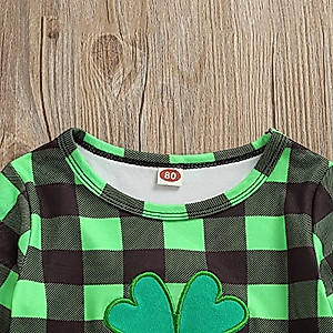 Infant Toddler Baby Girl St Patrick's Day Outfits Ruffle Sleeve Plaid Top Green Clover Blouse Bowknot Pants Set (Green, 4-5 Years)