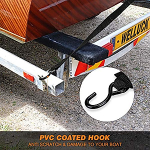 WELLUCK Boat Trailer Transom Tie Downs Straps 1200 LBS, 2" x 4' Adjustable Boat Buckle Transom Tie Downs to Trailer, Marine, Jet ski, Pontoon, with Quick Release Buckle & Anti-Scratch Hooks
