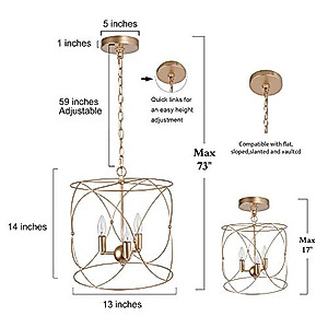 classy leaves Gold Chandelier, Gold Pendant Lighting, Cylinder Foyer Pendant Lighting for Kitchen Island & Dining Room, Gold Finish, 13’’ L x 13’’ W x 14’’ H