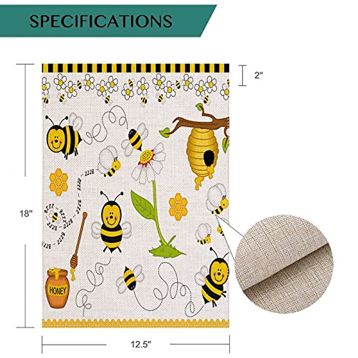 Uanvaha Bee Garden Flag Decor Cartoon Flower Honey Sunflowers Green Leaves Yellow Nest Funny Animal Burlap Banner Flags for Yard House Lawn Patio Outdoor Decorations 12.5X18 Inch