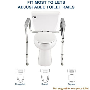 Toilet Safety Rails for Elderly, HEPO Handicap Toilet Frame with Handles and Storage Bag, Adjustable Height and Width for Bathroom Toilet Seat, Safety Assist Frame with Grab Bar for Senior Disabled