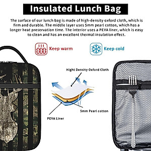 YETTA YANG Camouflage Hunting Tactical Deer Camo American Flag Portable Lunch Bag Insulated Lunch Box Reusable Totes For Women Men Work Picnic Camping