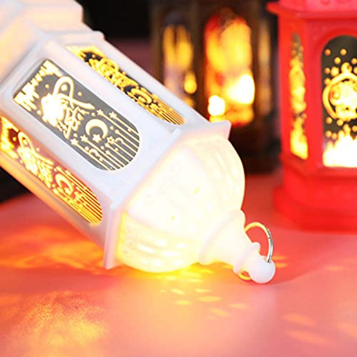 Novobey Ramadan Lantern Decor, Metal Retro Hanging Lantern Battery-Powered LED Eid Mubarak Decorative Night Lights for Ramadan Holiday Garden Yard Wall Decoration (Hexagonal Black)