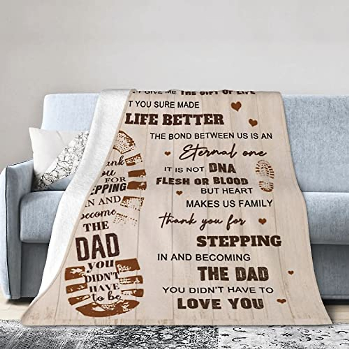 to My Bonus Dad Blanket, Stepdad Gifts from Daughter Son Soft Cozy Lightweight Throw Blanket 50"x60" Sofa Travel Couch for Fathers Day Birthday Christmas Thanksgiving Day