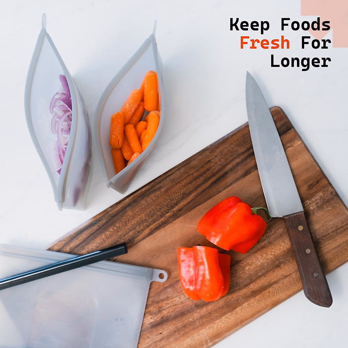 Silicone Storage Bags - 4 Pack Reusable Bags for Food Storage - 2 Medium & 2 Small Silicone Snack Bags - Reusable Ziploc Bags Ideal for Storage and Organization - Silicone Food Storage Bag by Knivi