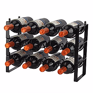 DreamiDeco 3 Tier Stackable Wine Rack, Countertop Cabinet Wine Holder Storage Shelf Free Standing Bottles Holder Organizer - Hold 12 Bottles for Kitchen Pantry Cabinet Bar (Metal, Black)