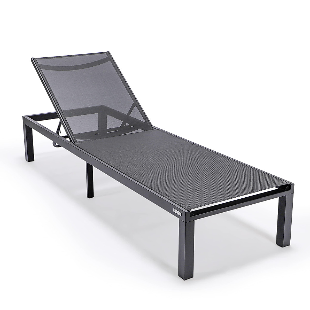 LeisureMod Marlin Poolside Outdoor Patio Lawn and Garden Modern Black Powder Coated Aluminum Frame Suntan Sling Chaise Lounge Chair, Set of 2