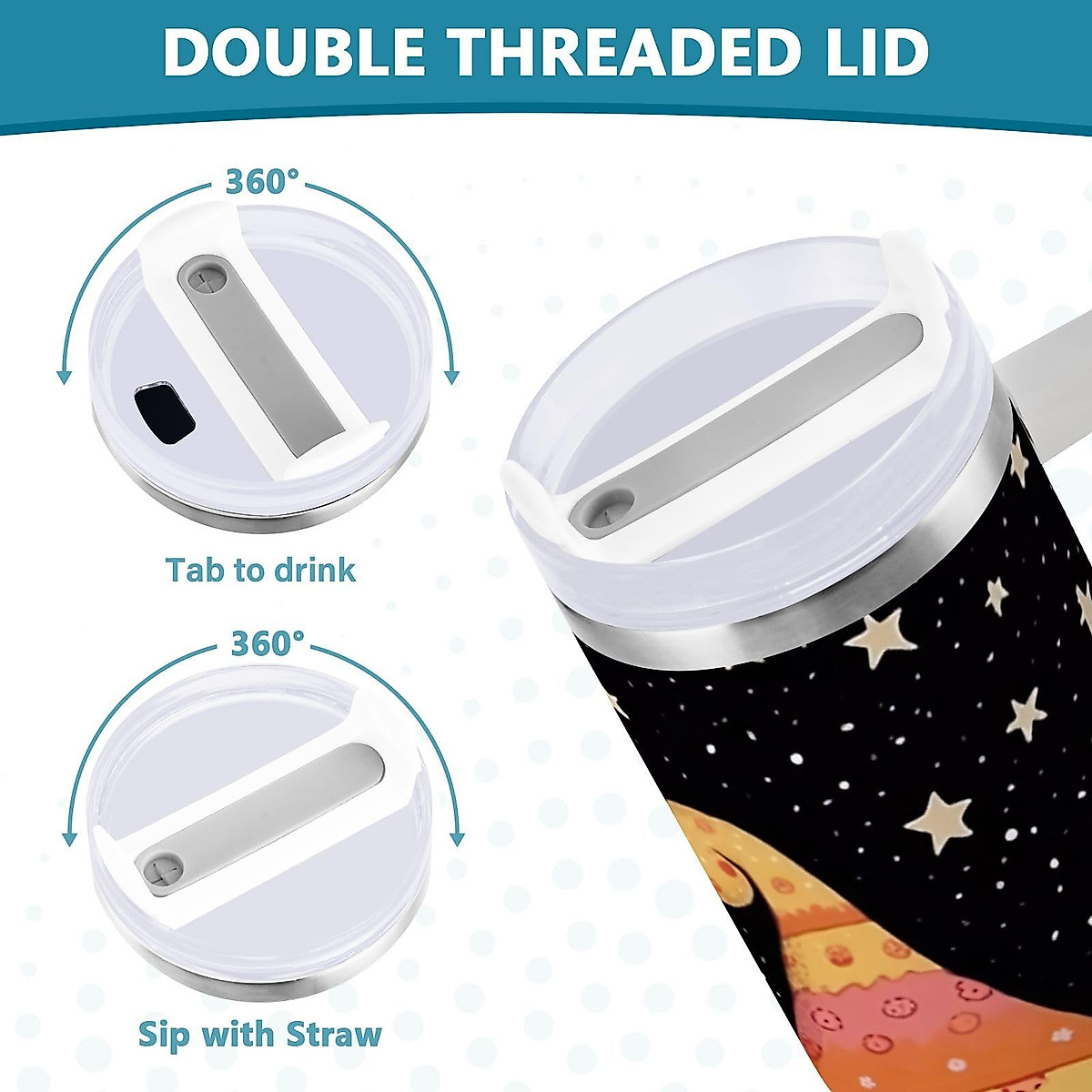 Jihqo Night Sleeping Gnomes 40 oz Stainless Steel Vacuum Insulated Tumbler with Handle and Straw Lid, Leakproof Water Bottle Double Wall Travel Mug Coffee Cup, Cupholder Friendly