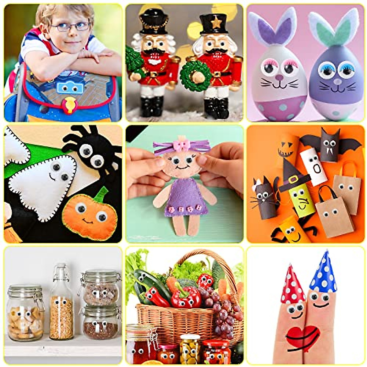 Stick on Eyes for Crafts, 700Pcs Assorted Size 4-12mm Self-Adhesive Googly Eyes Wiggle Eyes Craft Eyes