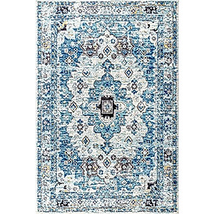 JONATHAN Y Modern Persian Boho Vintage Medallion Cream/Blue 3 ft. x 5 ft. Area-Rug, Bohemian, Easy-Cleaning, for Bedroom, Kitchen, Living Room, Non Shedding (MDP202A-3)