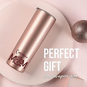 Onebttl Dog Mom Gifts, Dog Lover Gifts for Women, Best Dog Mom Ever, 20 oz Rose Gold Insulated Tumbler - Cavapoo Mom