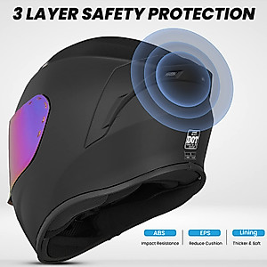 AUBOA Full Face Motorcycle Helmets for Adults Men and Women DOT Street Bike Racing Helmet with Tinted Visor Model MD-813 (Matte Black, L)