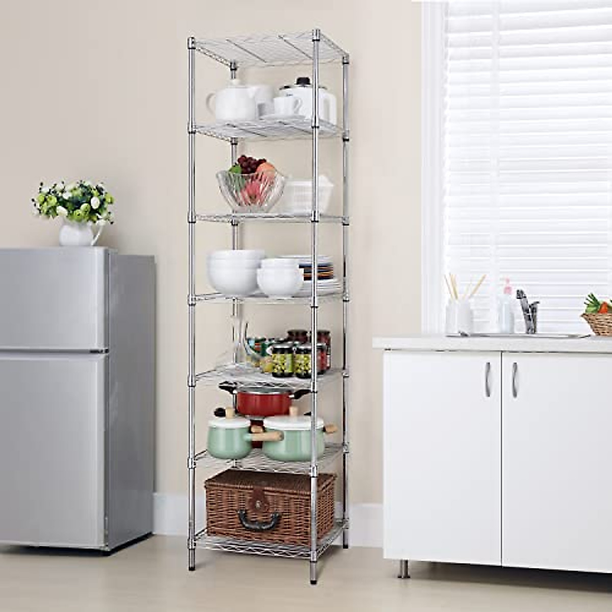 Finnhomy Heavy Duty 7 Tier Wire Shelving, 18x18x72 inches 7 Shelves Storage Rack with Thicken Steel Tube, Pantry Shelves for Storage, Adjustable Metal Shelving Unit, NSF Certified, Chrome