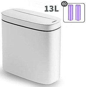 Smart Touchless Bathroom Trash Can with Lid, 3.4 Gallon Volume Automatic Motion Sensor Rubbish Can Waterproof Electric WasteBasket, Narrow Garbage Can for Kitchen/Bedroom/Bathroom/Living Room/Office