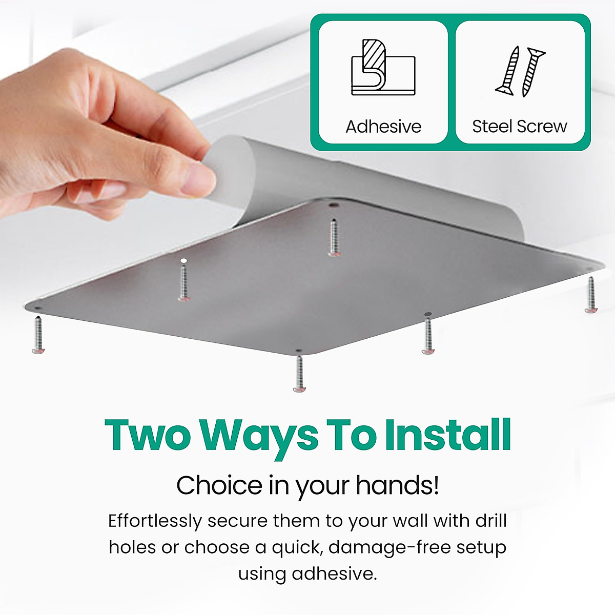 17.5inchX11.5inch Large Stainless Steel Plate for Magnets, 3M Adhesive Back, Mounting Screws, Ideal for Magnetic Shelf, Spice Holders, Fridge Magnets. Mount Anywhere! (Silver, 1 PACK)