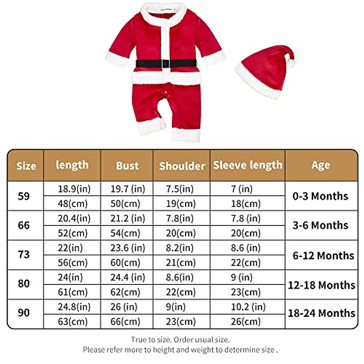 BIG ELEPHANT Unisex Baby 1 Piece Warm Christmas Long Sleeve Romper Pajama with Hat V01 (6-12 Months, Red)