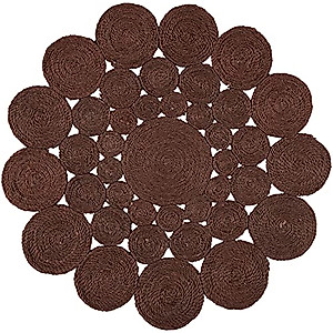 THE PIKKU INTERNATIONAL - Rug Round Jute Hand Woven Circle Design Area Rug Brown Dye Carpet (11 X 11 Feet)