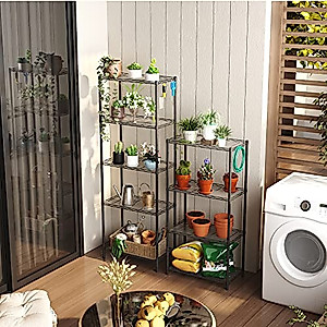 HOMEFORT 5-Shelving Unit,Adjustable Wire Shelving,Metal Wire Shelf with Shelf Liners and Hooks for Kitchen,Closet,Bathroom,Laundry,Black,21" W x 11" D x 59" H