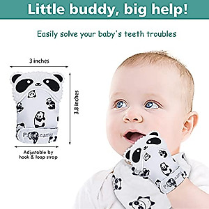 Baby Teething Mitten BPA-Free Panda Teething Mitts Teething Toy Infant Teether with Travel Bag(1 Pair)