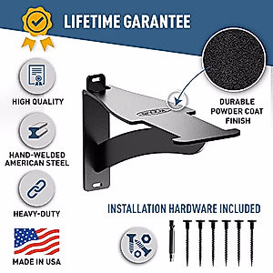 Koova Wall Mounted Tote Rack Storage System, Fits 27-Gallon Black and Yellow Commander Style Bins, Wall Mount Bracket Shelves for Garage or Shed Organization, Heavy Duty Steel, Made in USA (3-Piece Set)