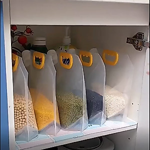 OVNMFH Grain Moisture-Proof Sealed Bag, 5/10 Pcs Resealable Washable Clear Grain Moisture-Proof Bags, Thicken Grain Storage Suction Bags with Funnel and Stickers, for Food Storage (10PCS,5L)