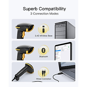 Inateck Wireless Barcode Scanner, Bluetooth Bar Code Scanner, 1D USB Barcode Reader Handheld, 1 Charge 3 Months, Scanner Barcode with APP and SDK