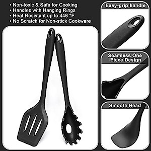Silicone Cooking Utensils Set, 28PCS Kitchen Utensils Set with Holder, AIKWI Heat-Resistant & Non-stick Silicone Spatula, Tongs,Spoon for Cooking, BPA Free Kitchen Tools Gift (Black)