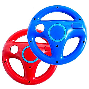 DOYO 2 Pack Red and Blue Wheel Steering Wii Controller Design Stand Mario Kart Racing Game Steering Wheel Stand for Wii Game Controller