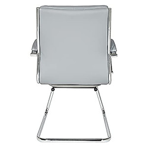 Office Star FL Series Mid-Back Faux Leather Visitor's Chair with Padded Loop Arms and Chrome Finish Base, Charcoal Grey