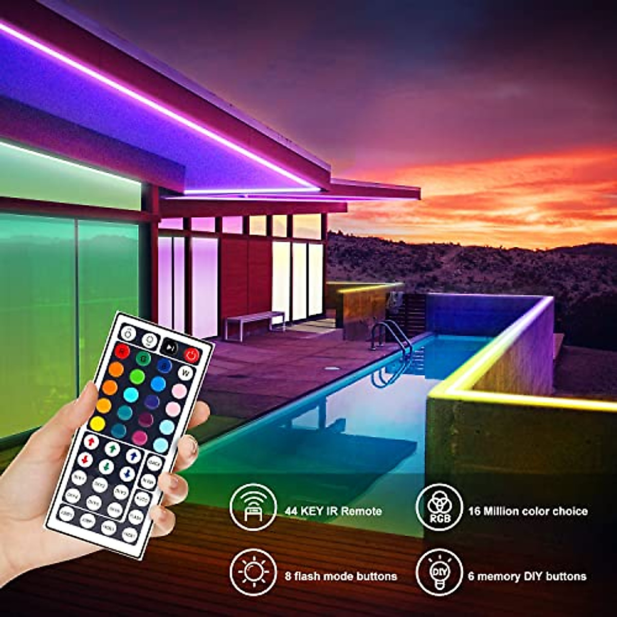 TJOY 32.8ft Waterproof Light Strips+50 ft LED Strip Lights with 44 Key Remote