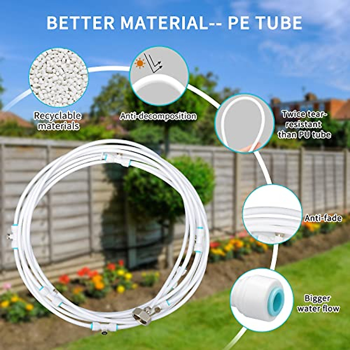 2NLF Misting Cooling System 59FT (18M) Misting Line + 22 Brass Mist Nozzles + a Metal Adapter(3/4”) Outdoor Trampoline Sprinkler Mister Patio Garden Greenhouse for Waterpark