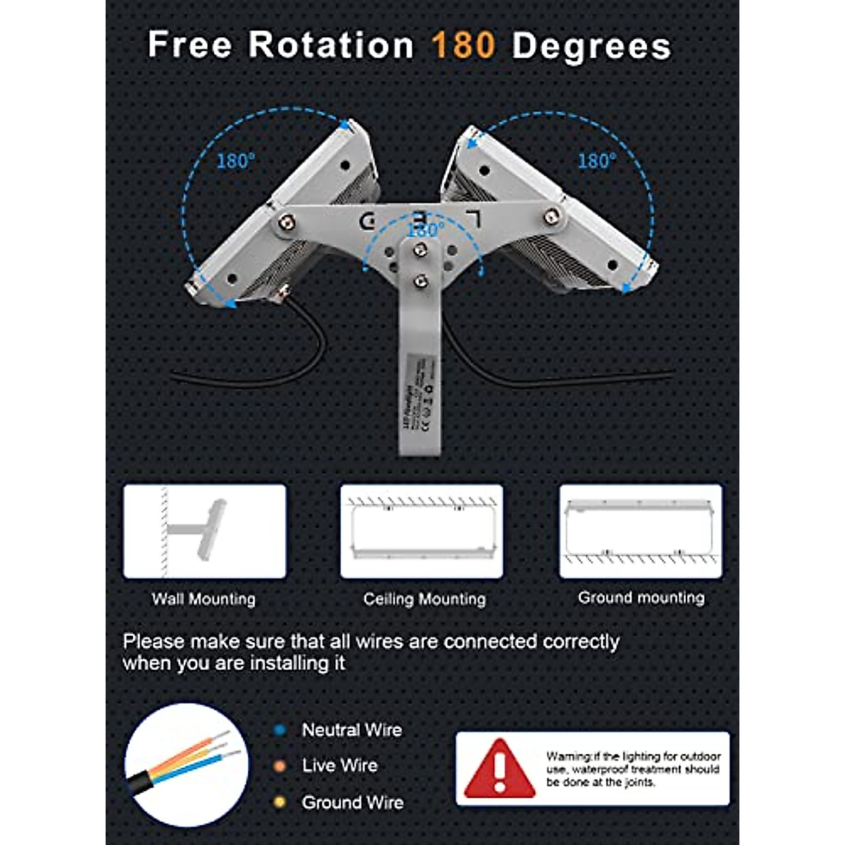 Ankishi 200W LED Flood Lights Outdoor, Waterproof IP67 20000LM Security Floodlights with 2 Adjustable Modules, 6500K Daylight White Outdoor Work Light for Garden, Yard, Stadium, Warehouse, Square