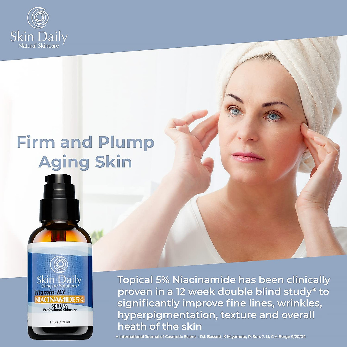 SkinDaily Niacinamide Serum for Face -1oz- Vitamin B3 Pore Minimizer Dermatologist Recommend Concentration - Targets Aging Skin, Wrinkles, Dark Spots - Superior Moisturizer and Skin Brightening